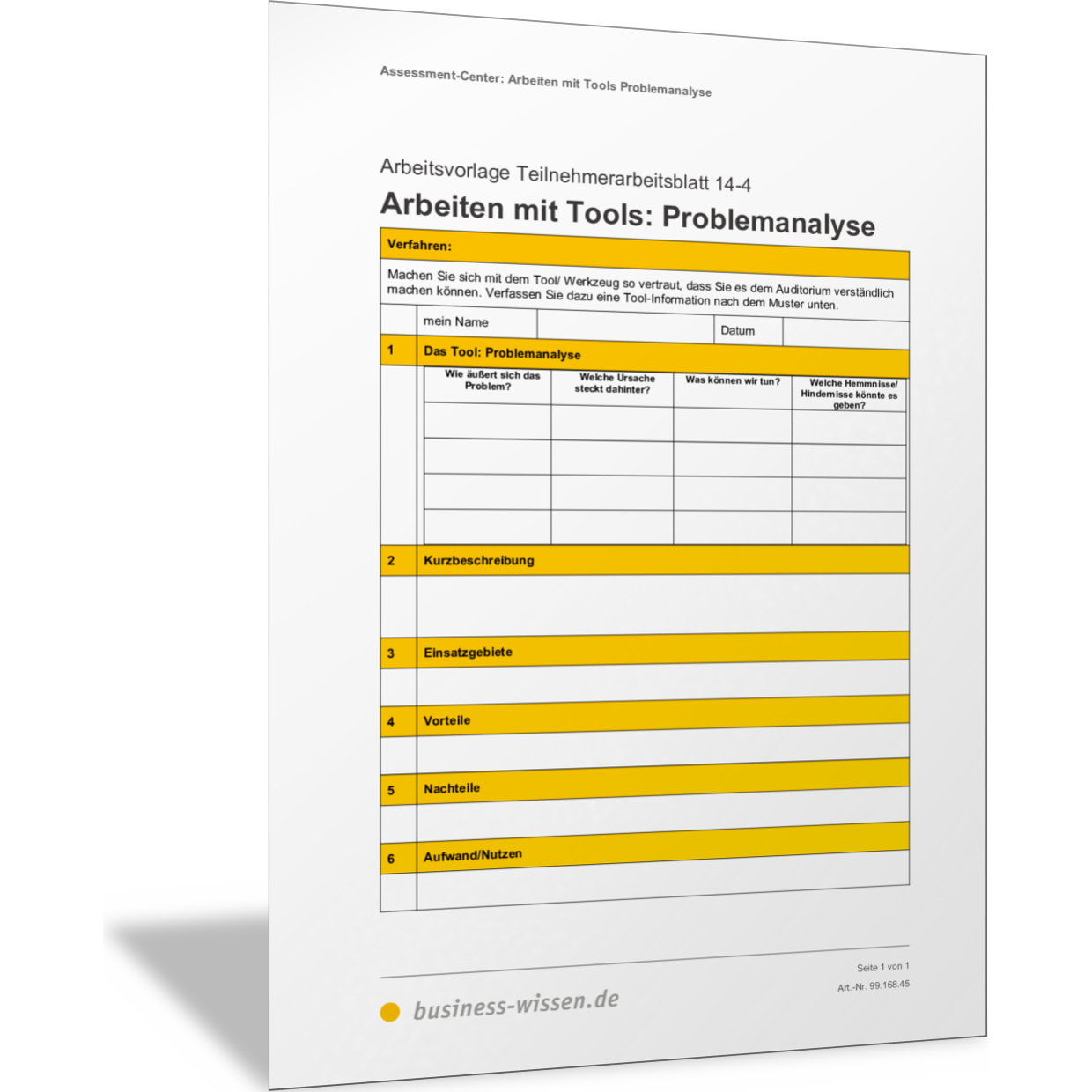 Teilnehmerarbeitsblatt Arbeiten mit Tools Problemanalyse – Vorlage