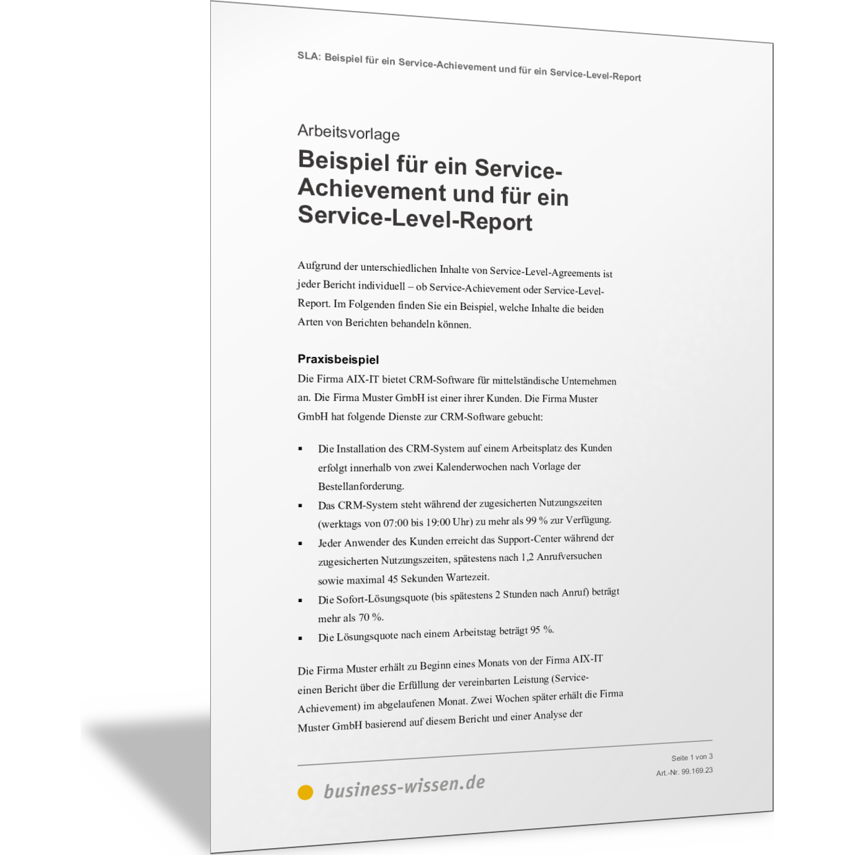 Beispiel für ein Service-Achievement und für ein Service-Level-Report ...