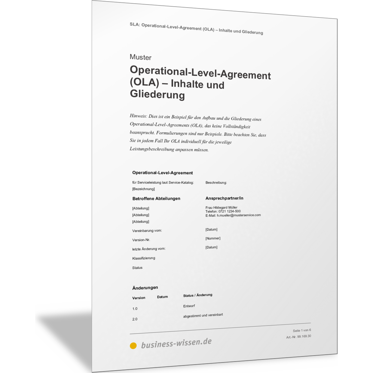 Inhalte und Gliederung für ein Operational-Level-Agreement – Vorlage