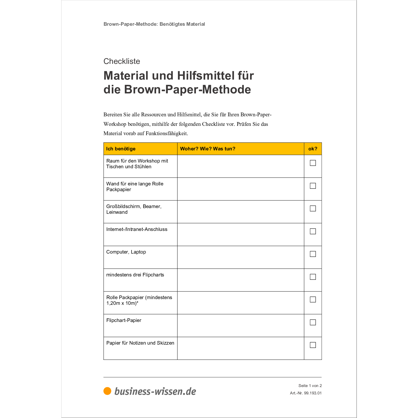 Brown-Paper-Methode für Prozessmanagement – Anleitung mit Vorlagen