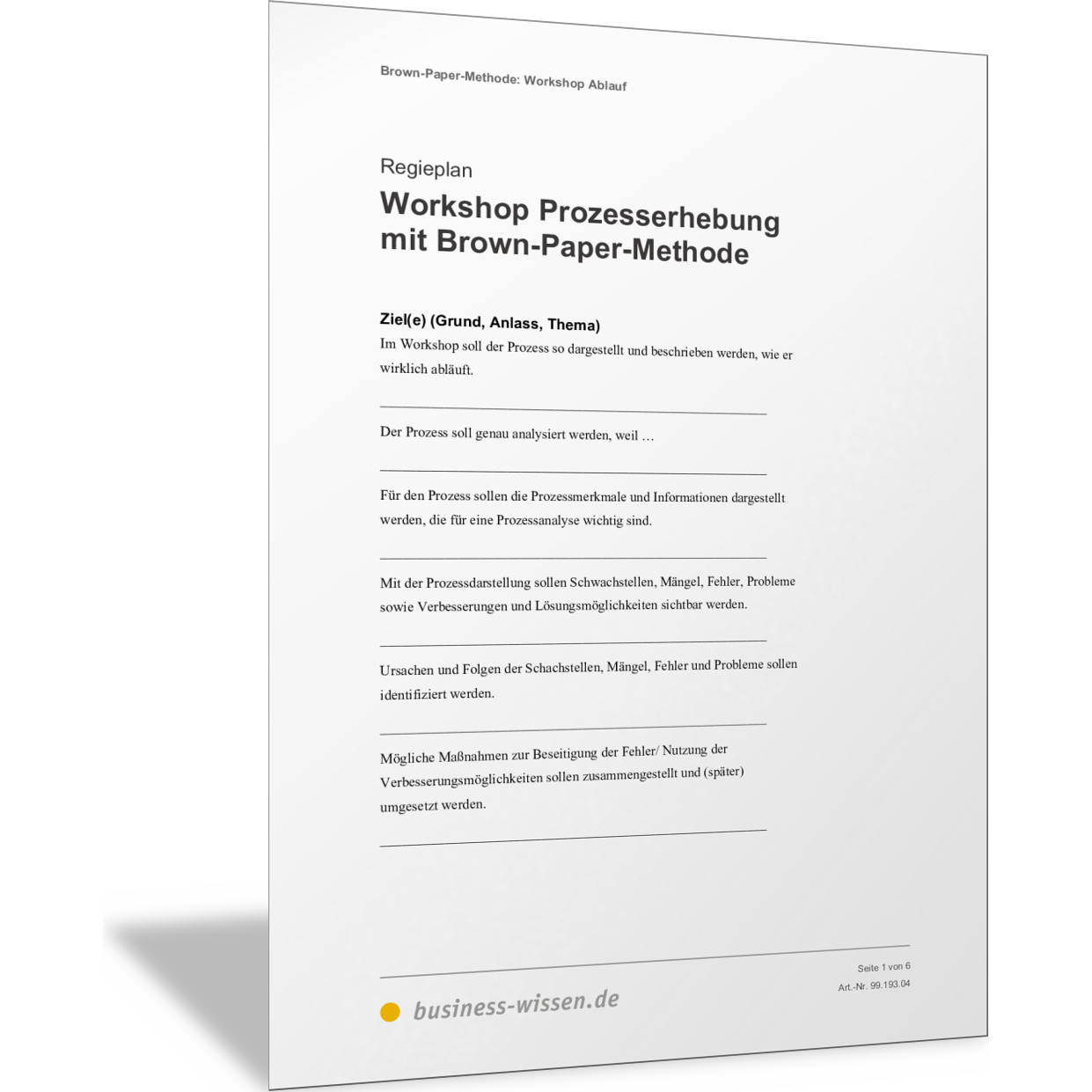 Workshop Prozesserhebung mit Brown-Paper-Methode – Vorlage