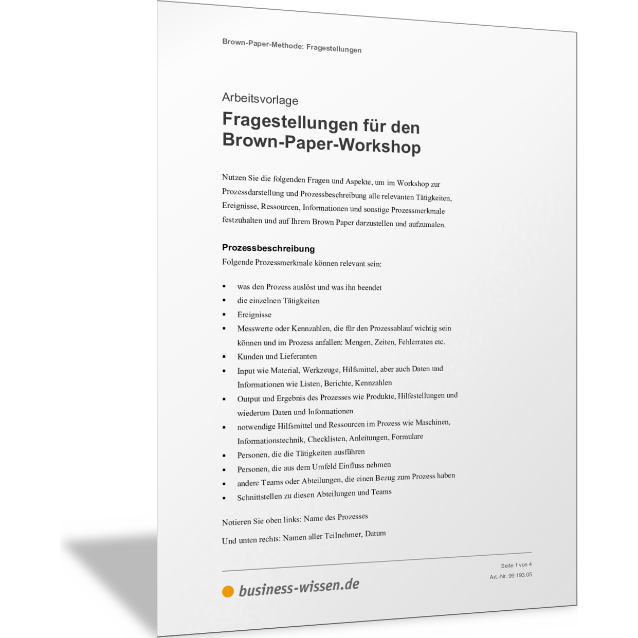 Fragen für die Prozessanalyse beim Brown-Paper-Workshop – Vorlage