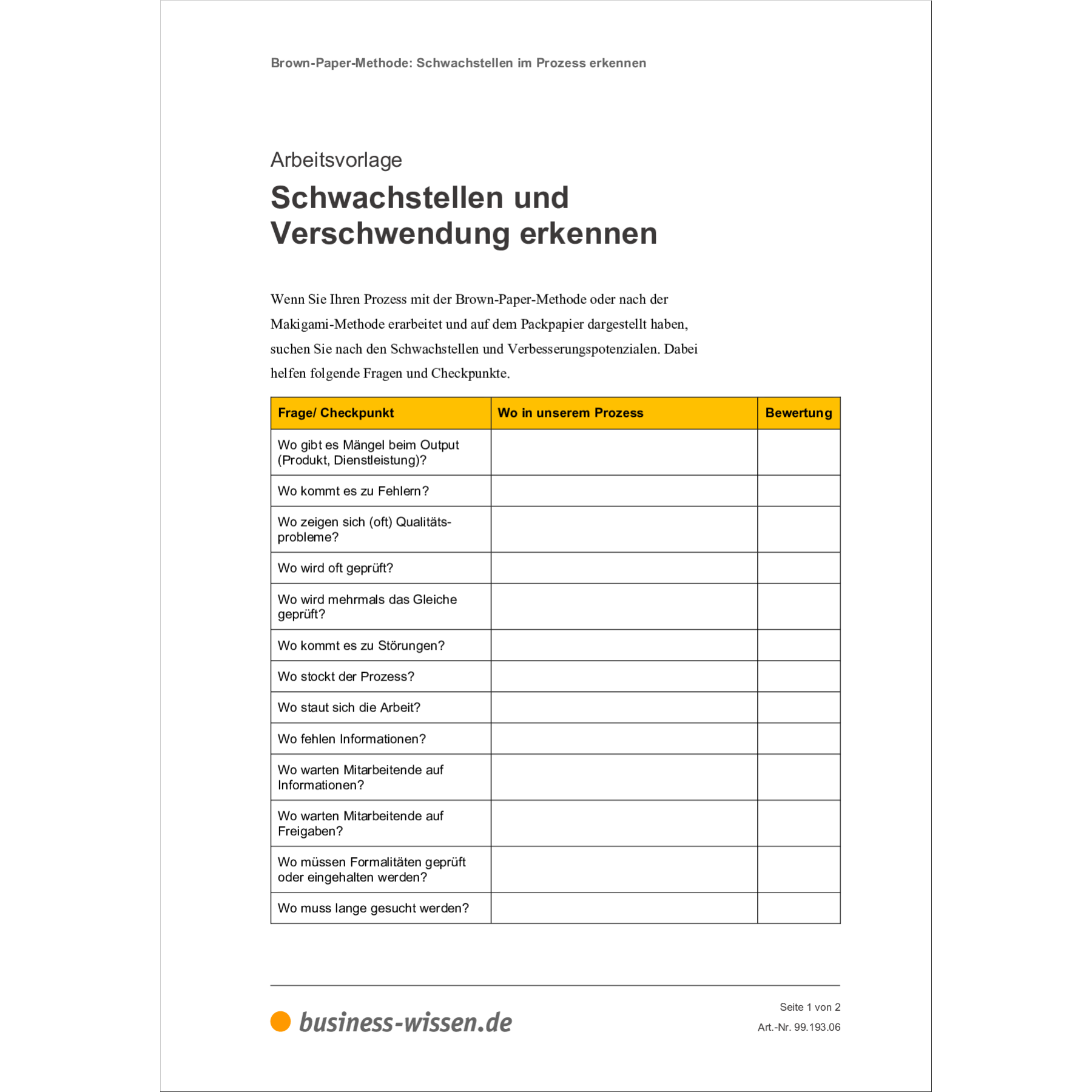 Brown-Paper-Methode für Prozessmanagement – Anleitung mit Vorlagen