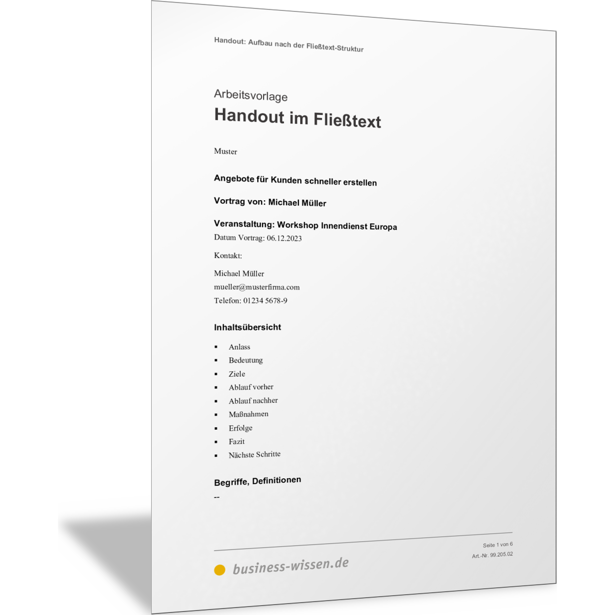 Handout-Muster mit Fließtext-Struktur – Vorlage