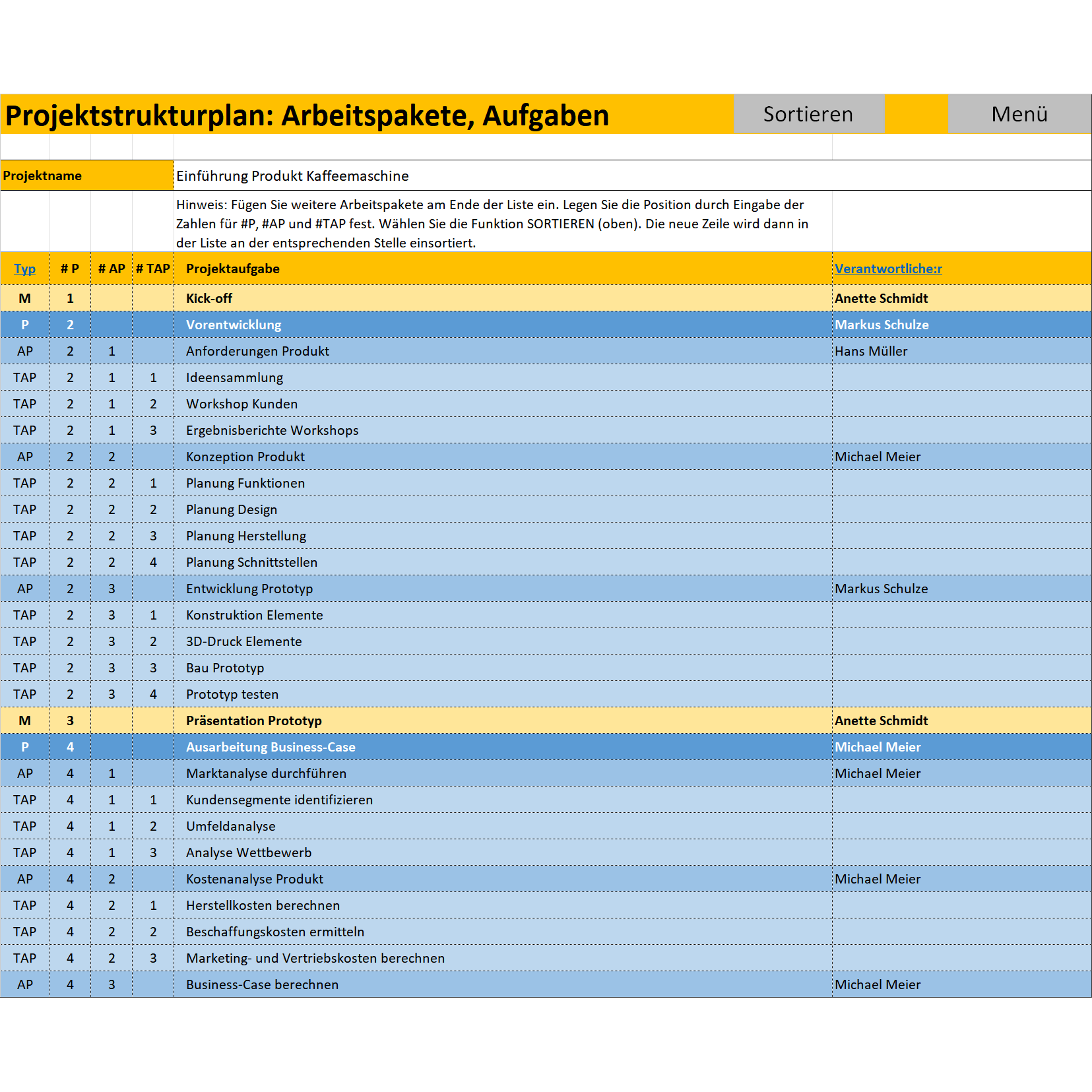 Projektplanung mit Excel-Tool – Anleitung mit Vorlagen