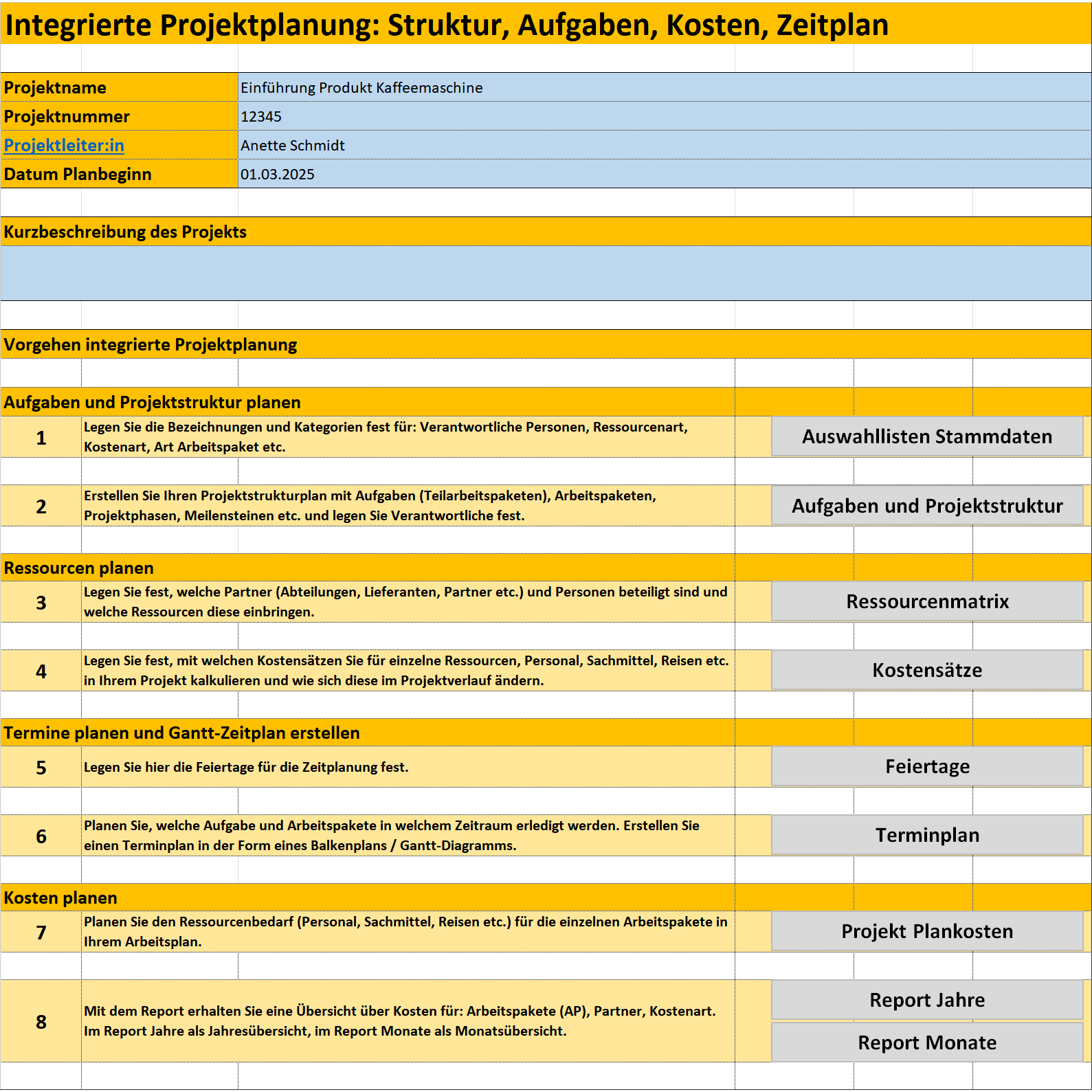 Projektplanung mit Excel-Tool – Anleitung mit Vorlagen