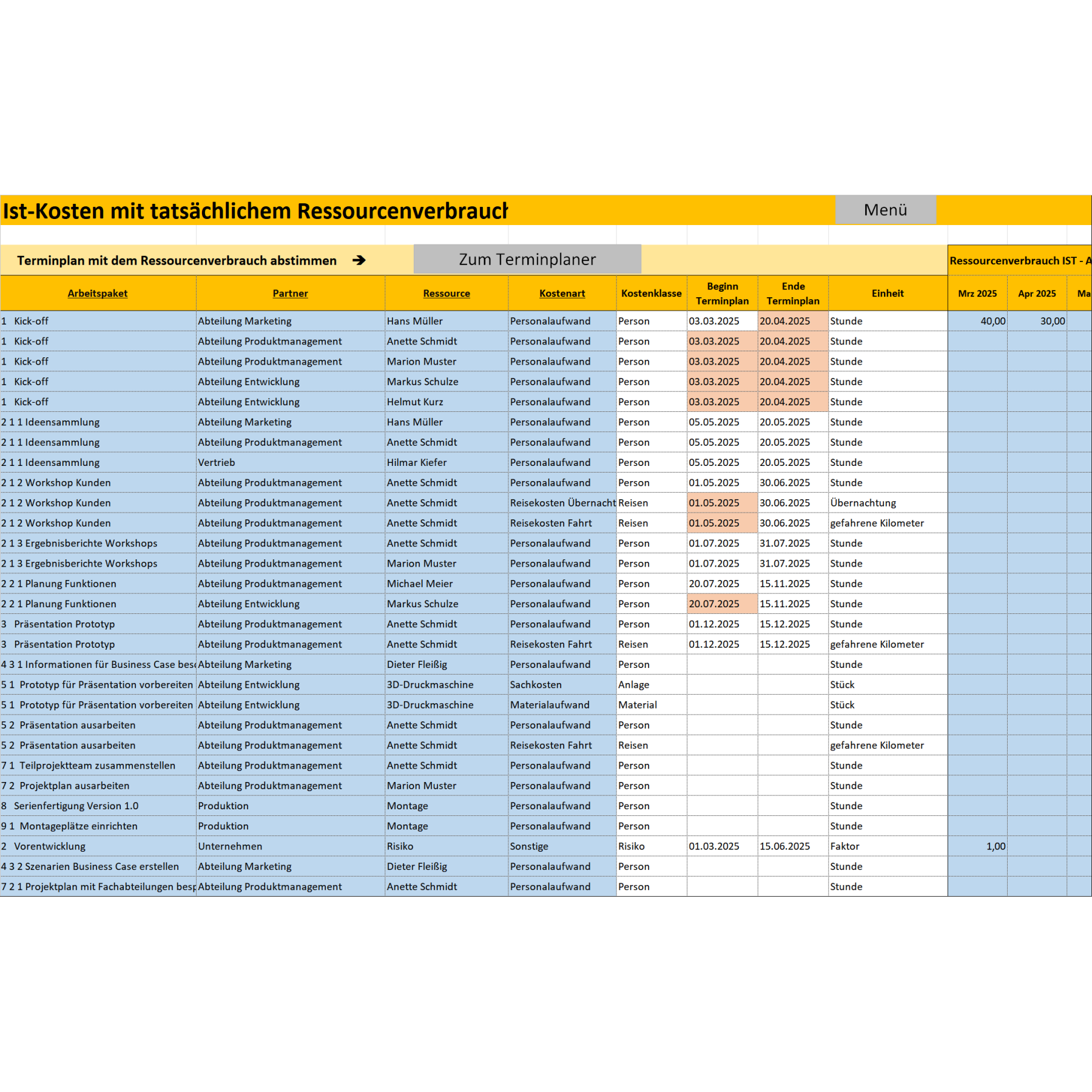 Projektplanung mit Excel-Tool – Anleitung mit Vorlagen