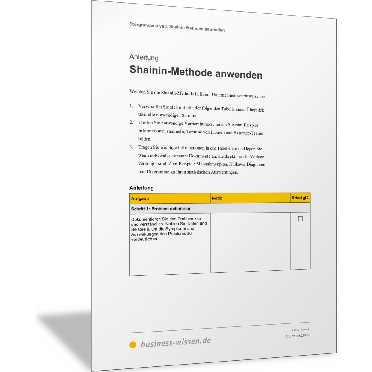 Shainin-Methode anwenden – Vorlage