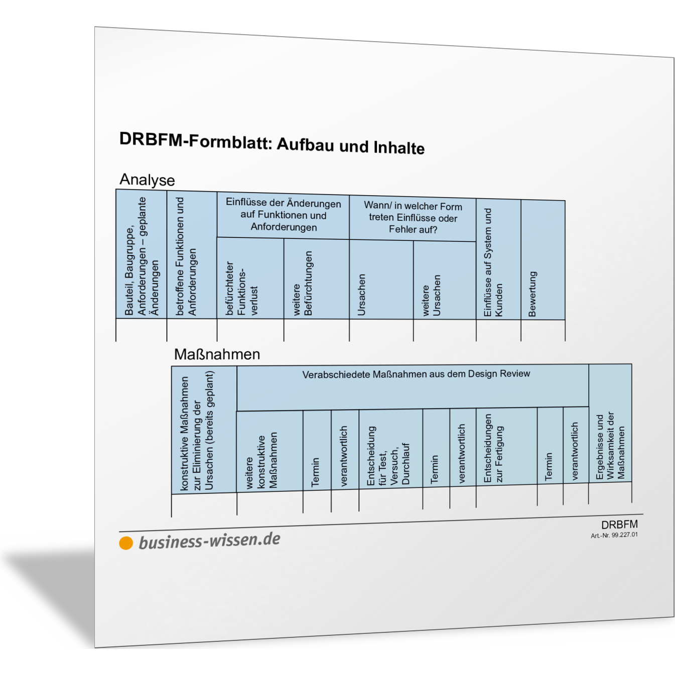 DRBFM-Formblatt: Aufbau und Inhalte (PowerPoint) – Vorlage