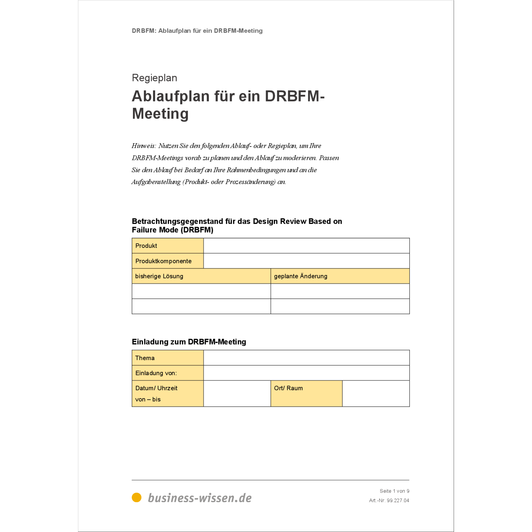 Design Review Based on Failure Mode (DRBFM) – Anleitung mit Vorlagen