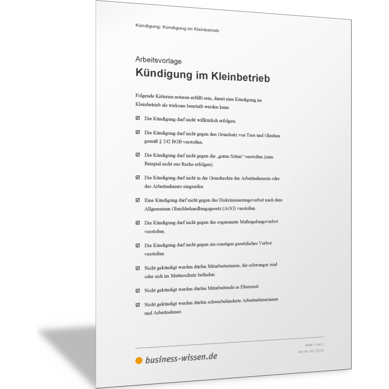 Kundigung Im Kleinbetrieb
