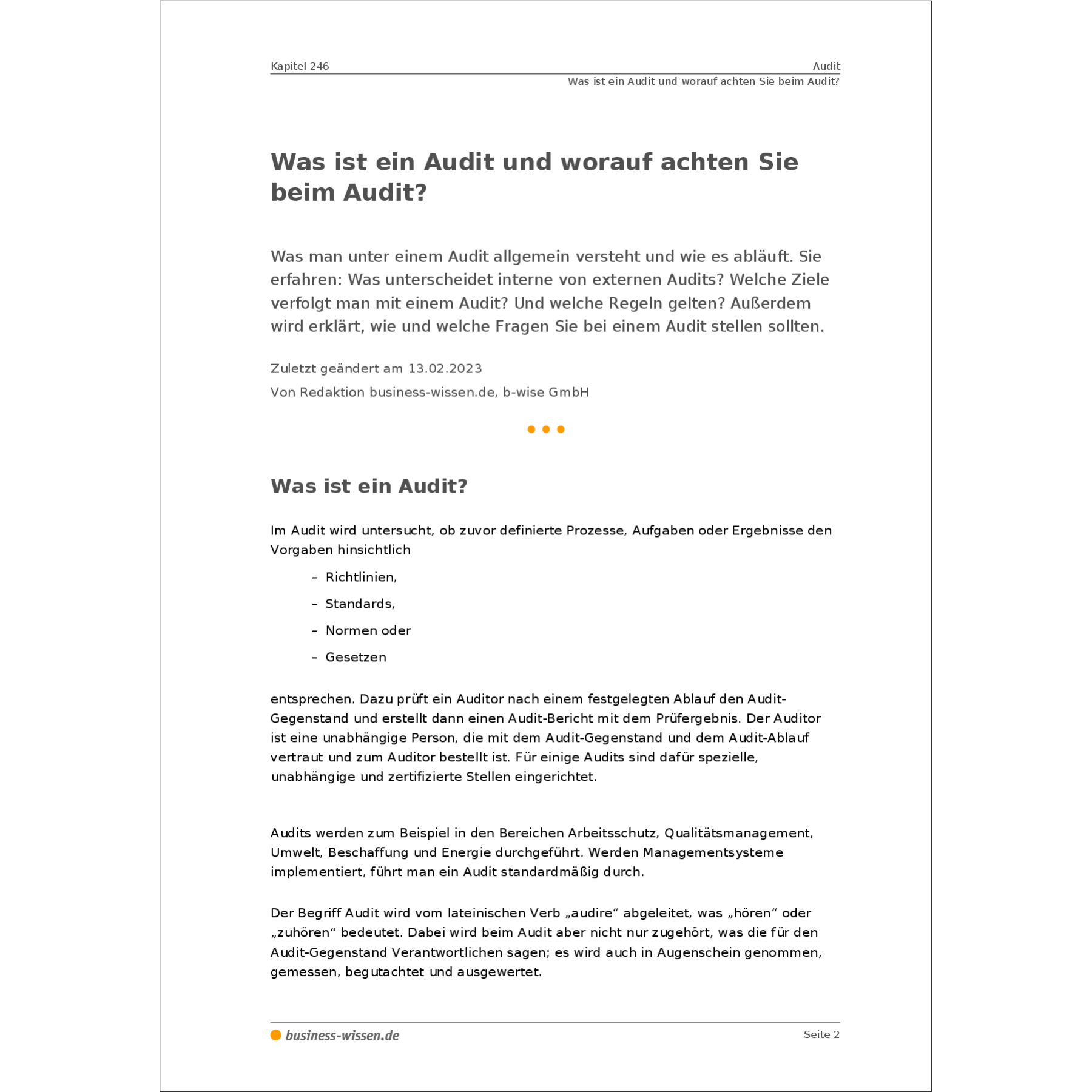 Audit – Anleitung mit Vorlagen