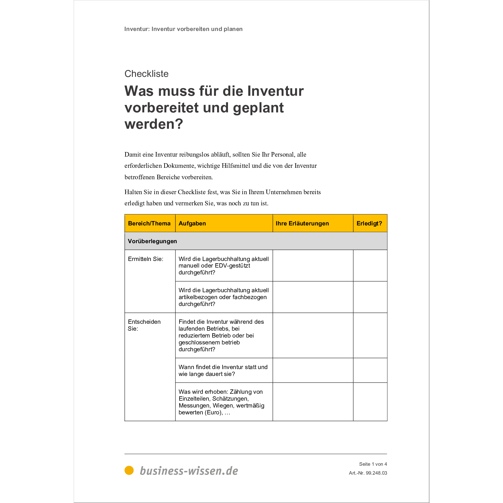 Inventur – Anleitung mit Vorlagen