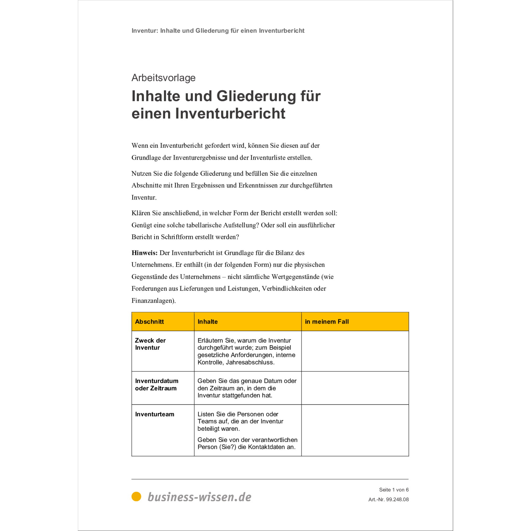 Inventur – Anleitung mit Vorlagen