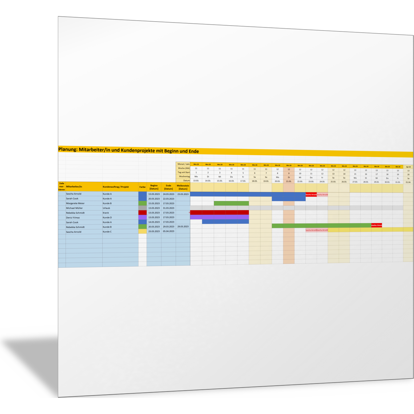 Mitarbeiter im Gantt-Chart mit Beginn- und End-Termin planen – Excel ...