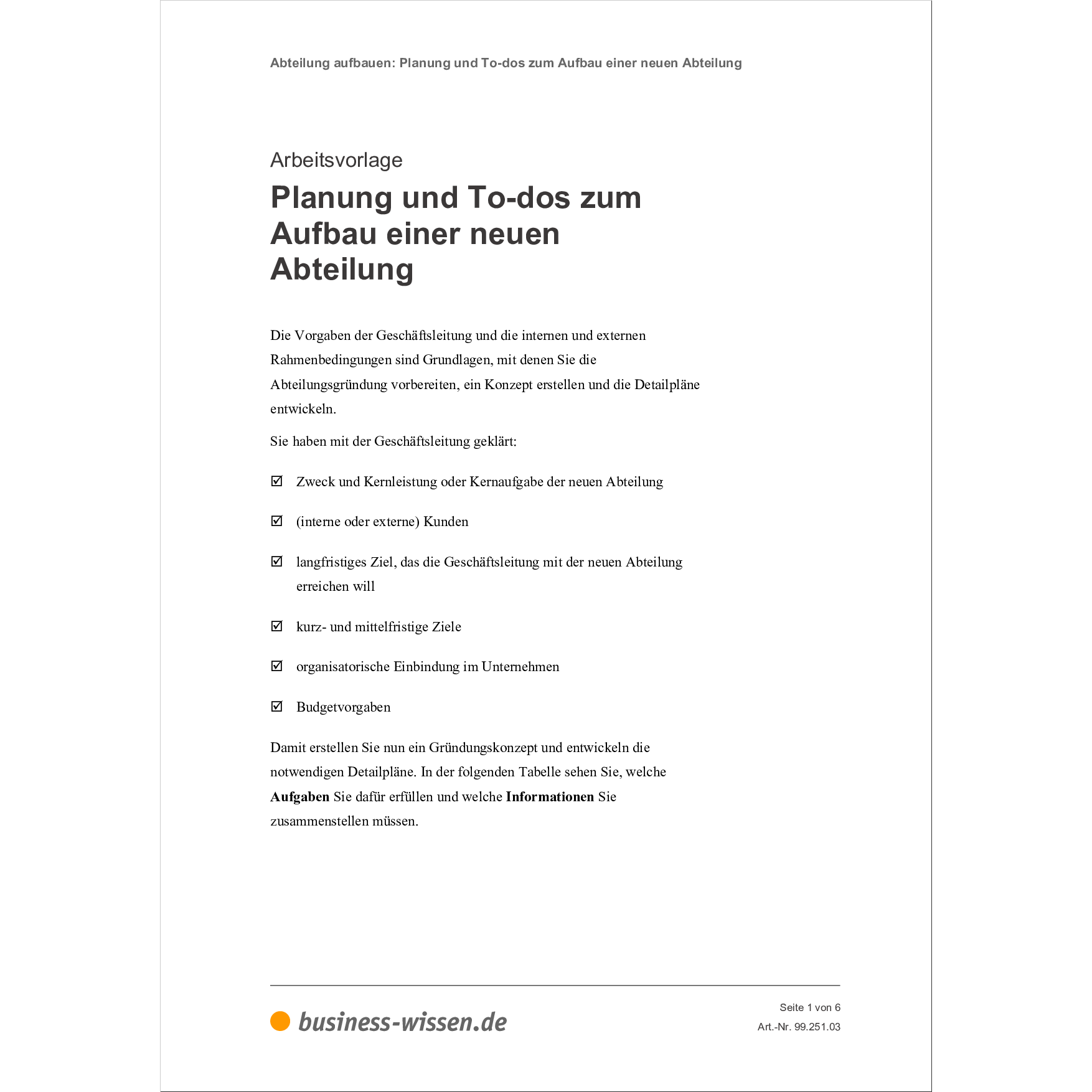 Abteilung aufbauen – Anleitung mit Vorlagen