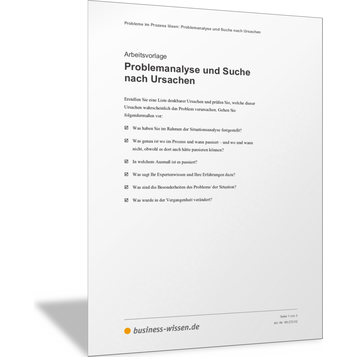 Problemanalyse und Suche nach Ursachen – Vorlage