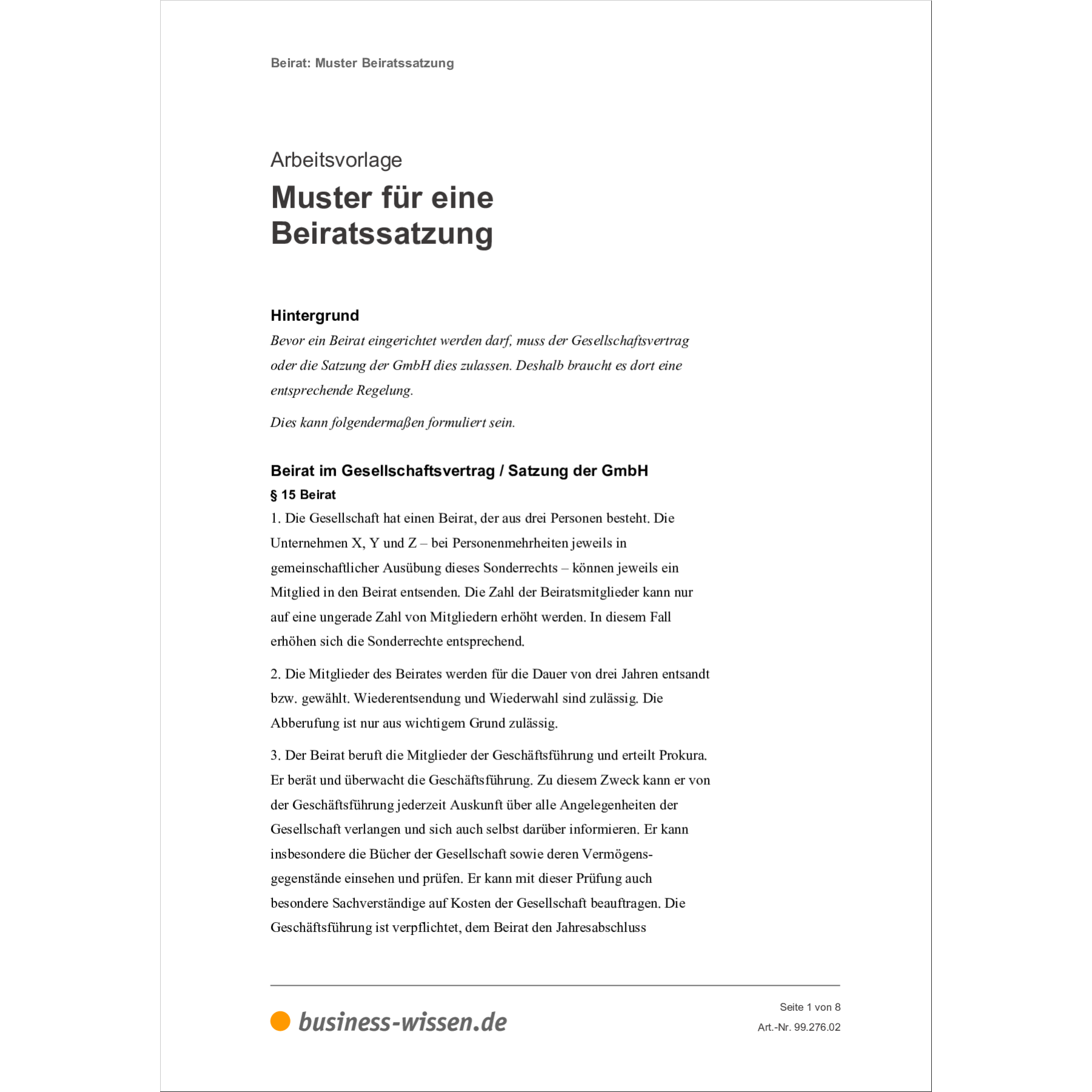 Beirat – Anleitung mit Vorlagen