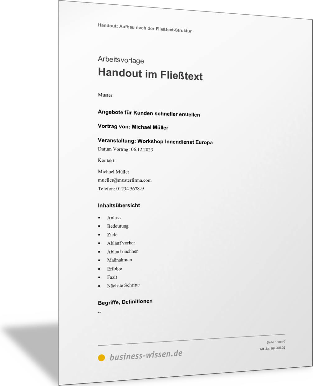 Handout: Vorstellung Unternehmen – Vorlage
